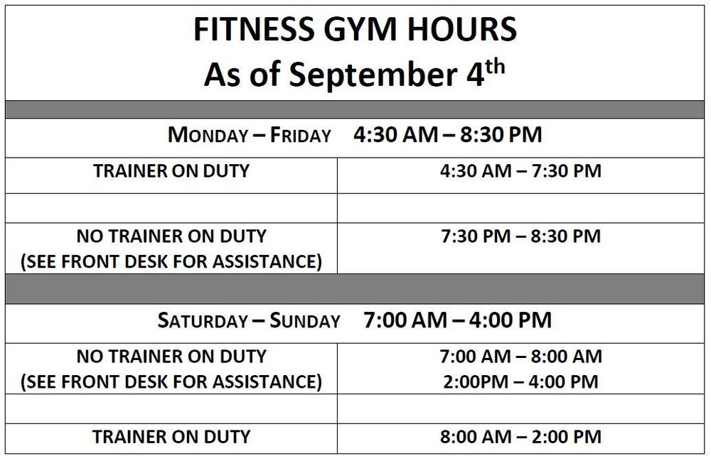 NEW Fitness Gym Hours as of September 4th | Collins Perley Sports/Fitness